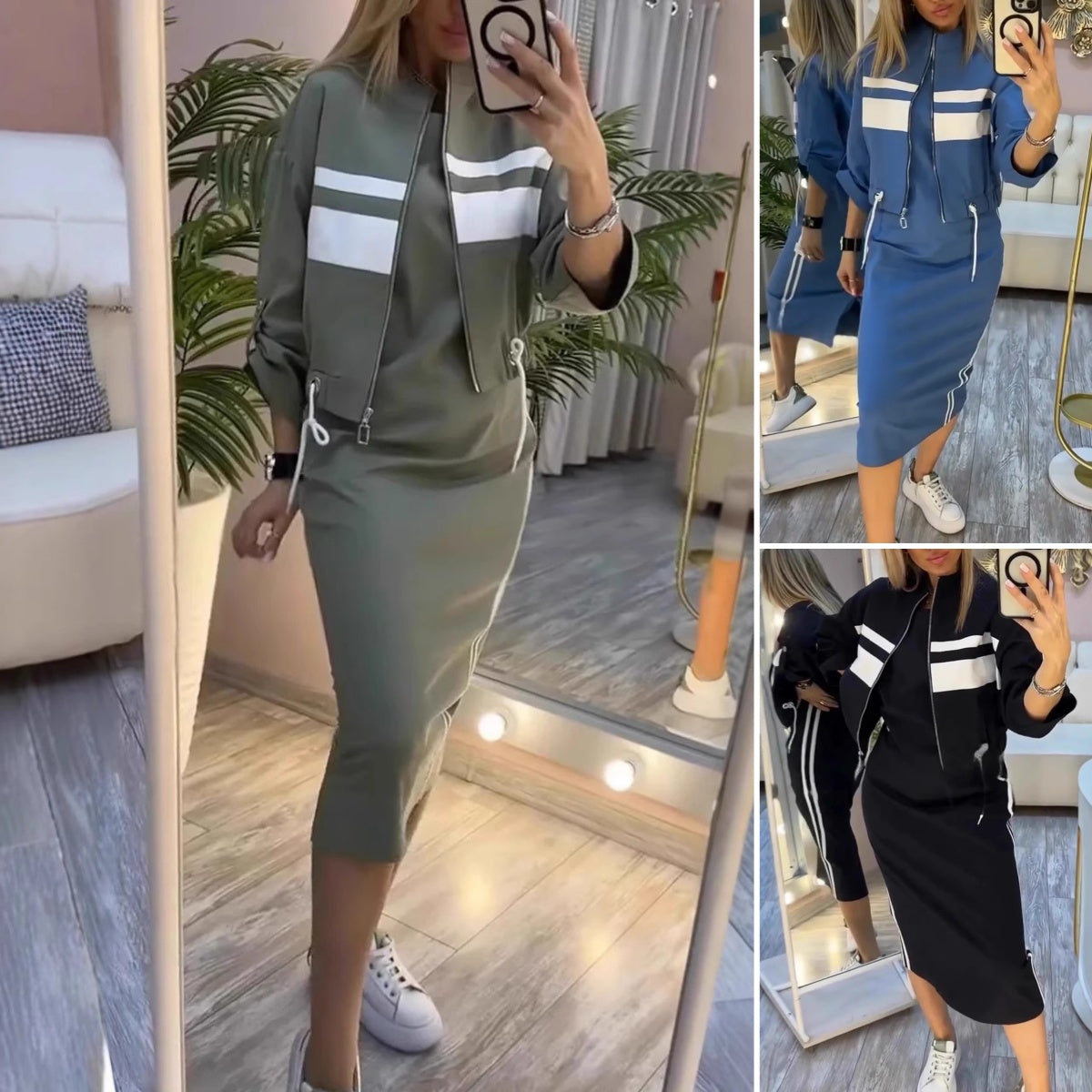 💕【40-100kg】😍2026 Nova moderna obleka z okroglim izrezom in ženska jakn ...