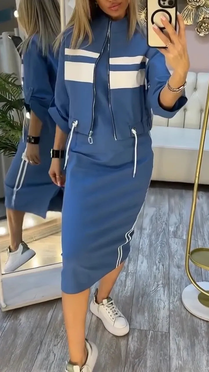 💕【40-100kg】😍2026 Nova moderna obleka z okroglim izrezom in ženska jakn ...